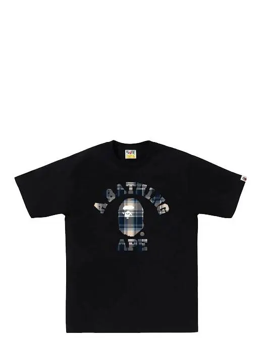 A BATHING APE Check College Tee Shirt - Black/blue