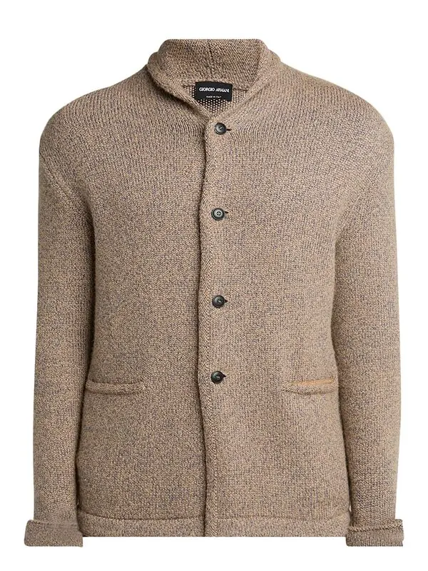 Giorgio Armani Melange Cashmere Cotton Shawl Cardigan - Brown