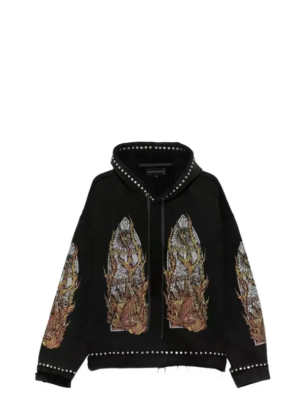 WHO DECIDES WAR BY EV BRAVADO Studded Graphic-print Hoodie - Black