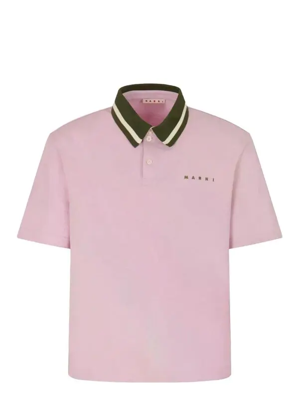 Marni Stripe-collar Logo-print Polo Shirt - Pink