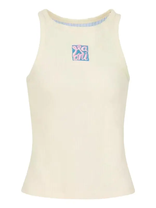 Marni Ribbed Embroidered Tank Top - Yellow