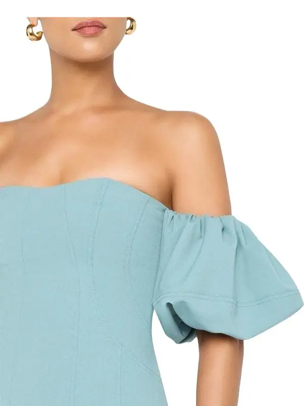 Ulla Johnson Nina Puff-sleeve Off-the-shoulder Midi Dress - Ocean