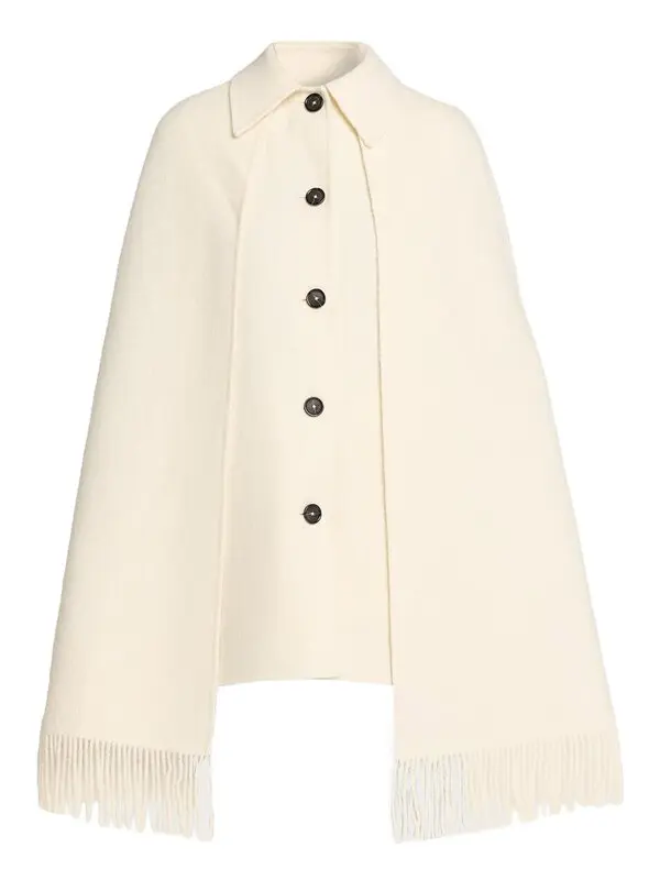 TOTEME Bouclé Fringe Cape Coat - Winter White