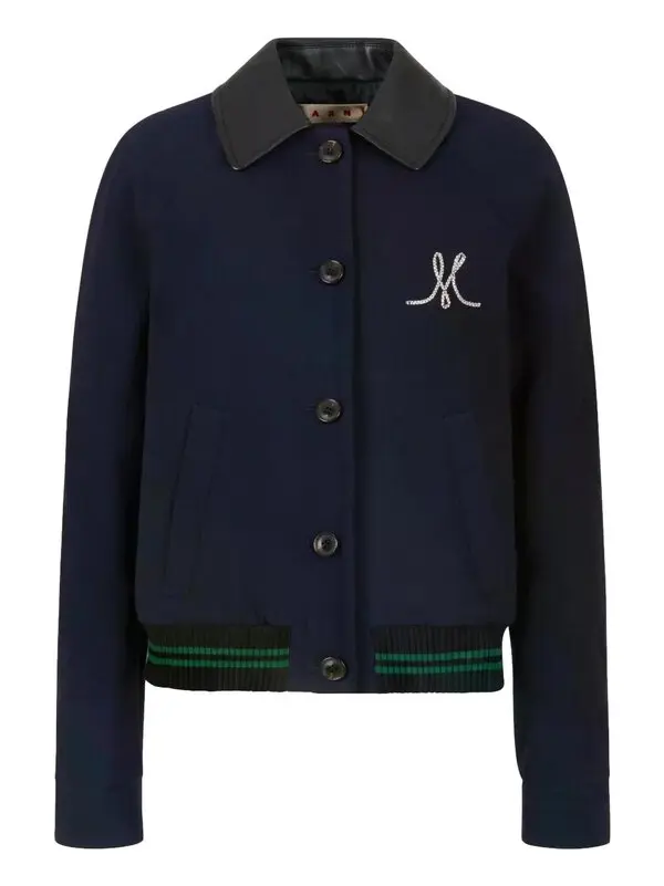 Marni Embroidered-detail Bomber Jacket - Blue