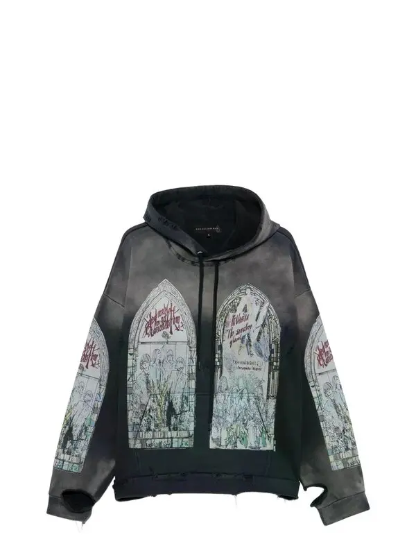 WHO DECIDES WAR BY EV BRAVADO Graphic Print Kangaroo-pocket Hoodie - Grey