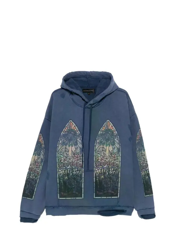 WHO DECIDES WAR BY EV BRAVADO Graphic Print Kangaroo-pocket Hoodie - Blue