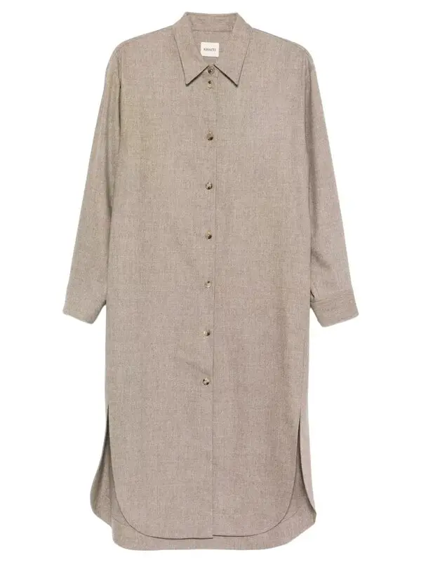 Khaite Gloria Button Long-sleeve Midi Dress - Neutrals
