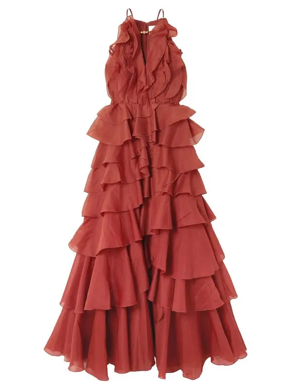 Aje Cleo Bead-embellished Ruffled Organza Gown - Red