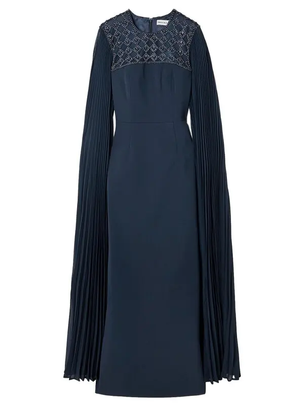 Rebecca Vallance Memphis Cape-effect Embellished Gown - Blue