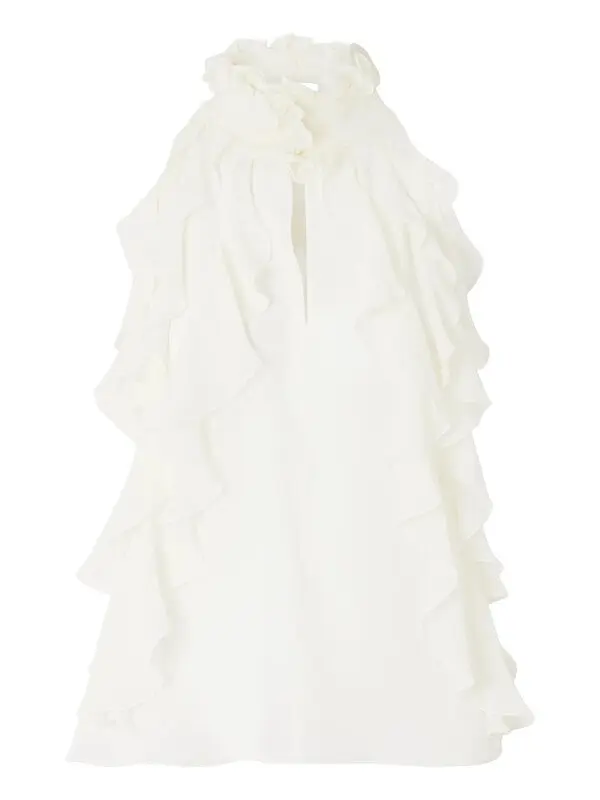 Alexander McQueen Ruffled Cutout Silk-georgette Top - Cream