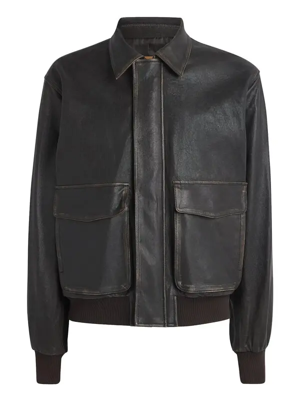 LE17SEPTEMBRE Leather Bomber Jacket - Brown