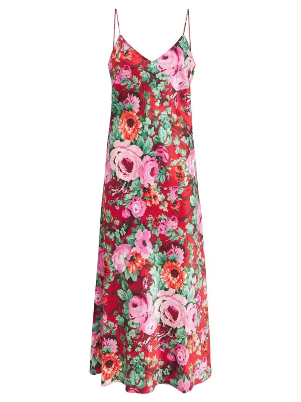 Olivia Von Halle Silk Floral Garbo Midi Dress - Red