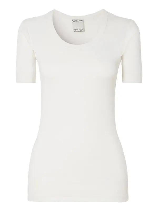 Calvin Klein Aubriella Ribbed Organic Cotton-blend Jersey T-shirt - White