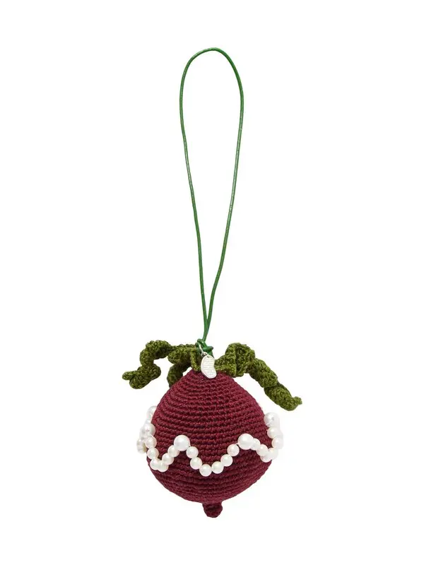 GOHAR WORLD Faux Pearl-embellished Crocheted Bag Charm - Burgundy