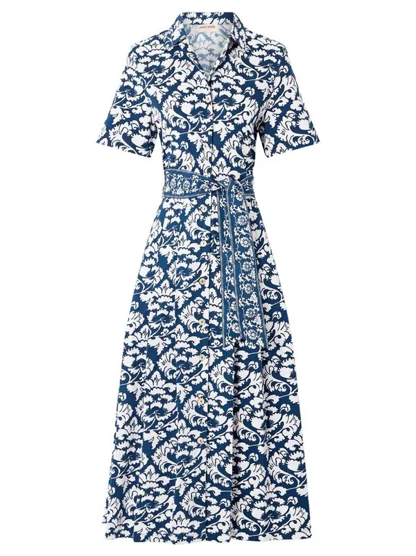 EMPORIO SIRENUSE Claudia Belted Floral-print Cotton Midi Dress - Blue