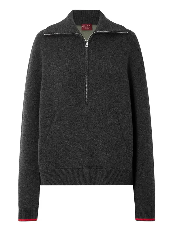 Gucci Striped Wool-blend Half-zip Sweater - Gray