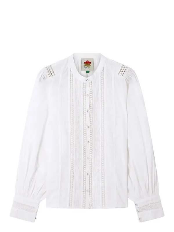 Farm Rio Lace-trimmed Cotton Blouse - Off-white