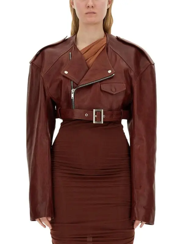 Rick Owens Leather Cropped Jacket - Bordeaux