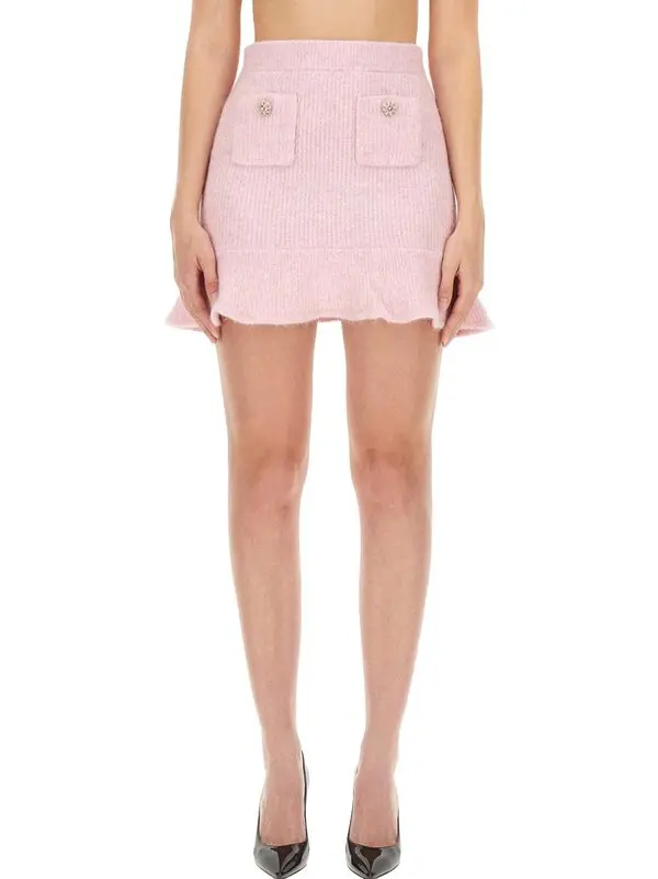 SELF-PORTRAIT Knitted Mini Skirt - Pink