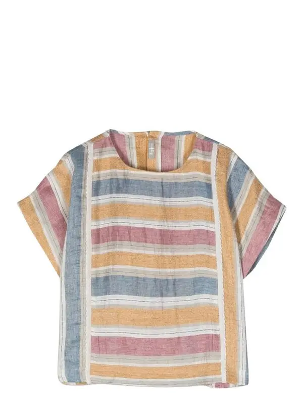 IL GUFO Striped Short Sleeve Blouse - Multicolour
