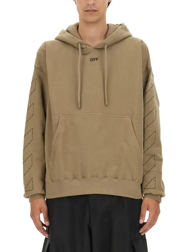Off-White Sweatshirt With Arrow Embroidery - Beige