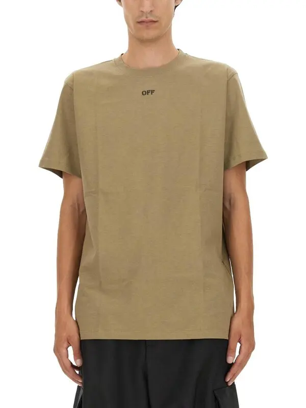 Off-White T Shirt With Arrow Embroidery - Beige