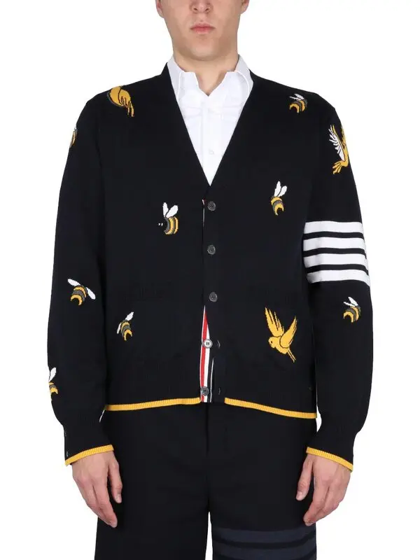 Thom Browne Cardigan With Applique - Blue