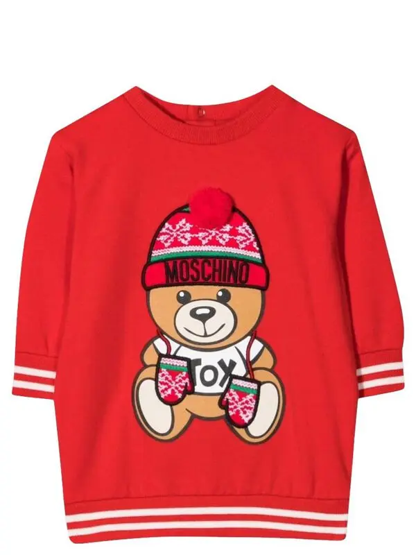 Moschino Cotton Abito Dress With Teddy Appliqu - Red