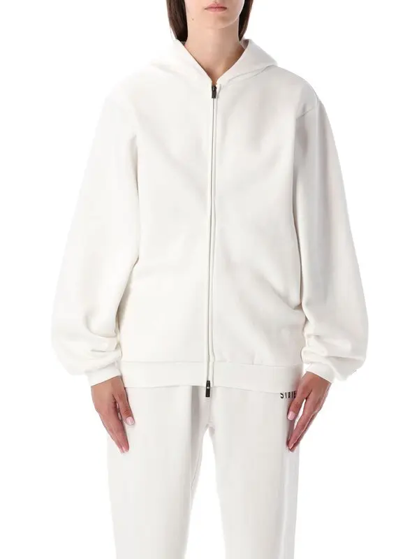 Fear Of God Oversized Zip-up Hoodie With Logo Embroidery - White