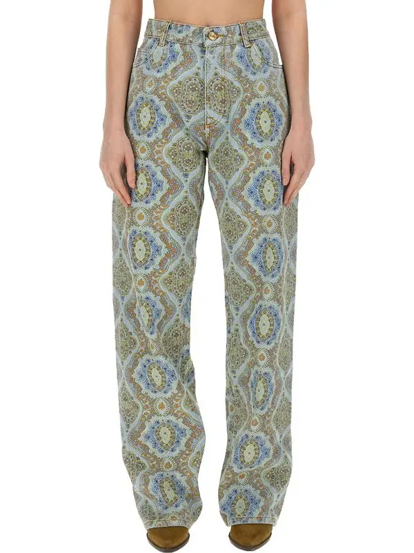 Etro Straight Leg Paisley Print Jeans - Denim