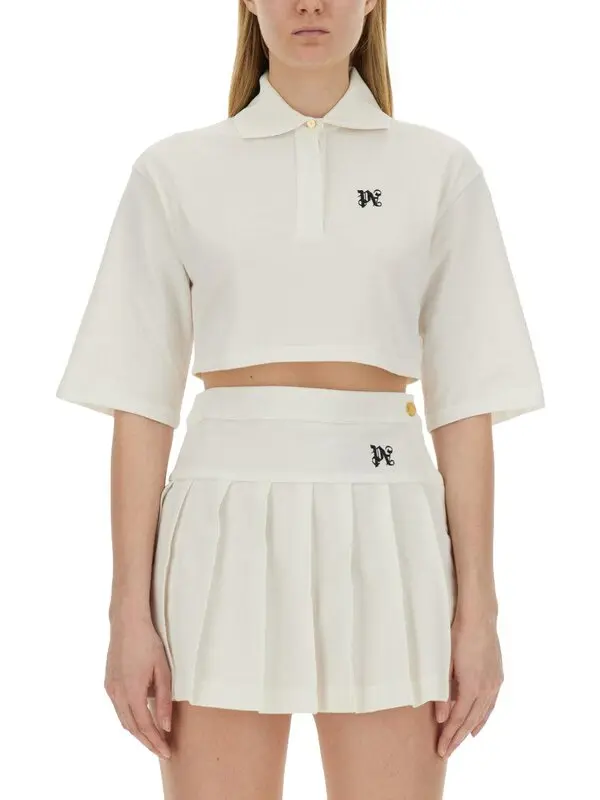 Palm Angels Monogram Cropped Polo Shirt - White
