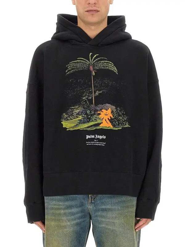 Palm Angels Tropical Print Cotton Sweatshirt - Black