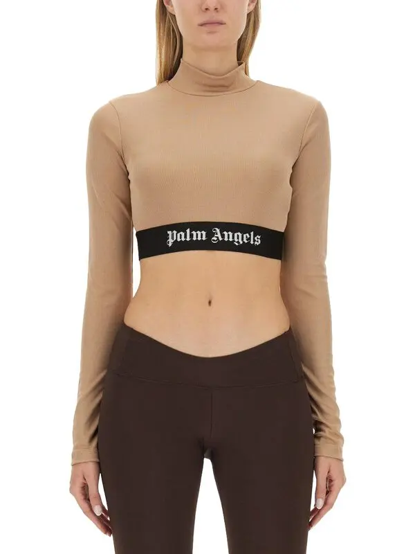 Palm Angels Logo Cropped Top - Beige