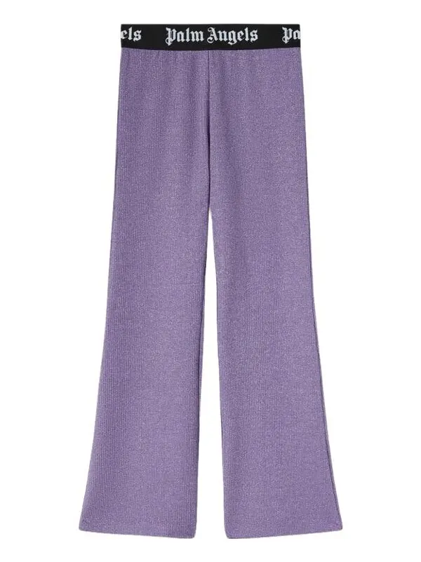 Palm Angels Logo-band Lurex Rib Flare Pants - Lilac