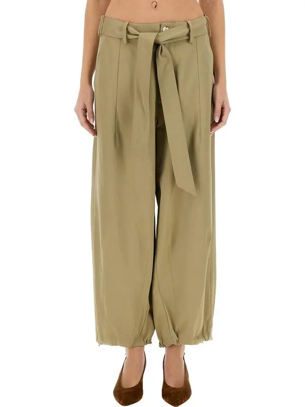 ALYSI Belted Cotton Pants - Beige