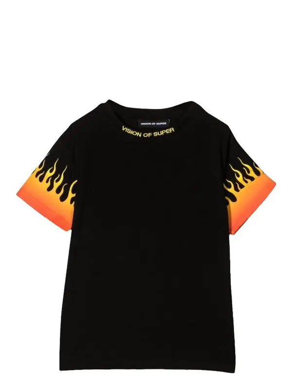 VISION OF SUPER T-shirt With Flames - Black