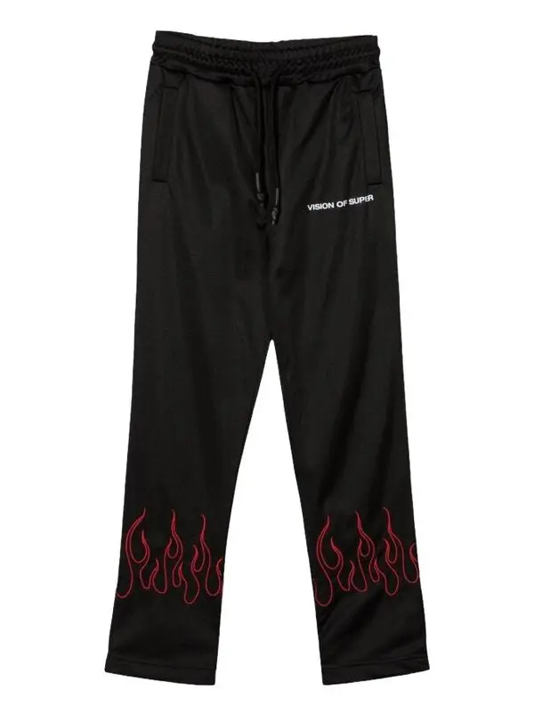 VISION OF SUPER Trousers With Embroidered Flames - Black