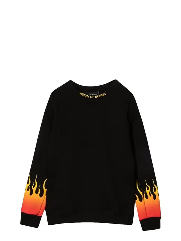 VISION OF SUPER Crewneck With Flames - Black