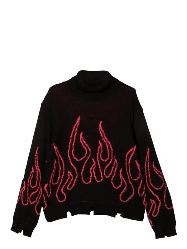 VISION OF SUPER High Neck Jumper With Pink Flames - Black