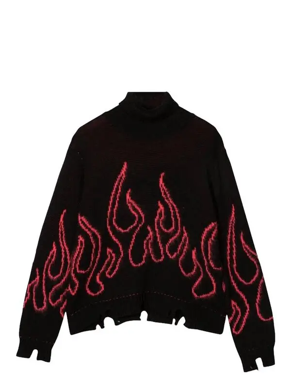 VISION OF SUPER Jumper High Neck With Pink Flames - Black