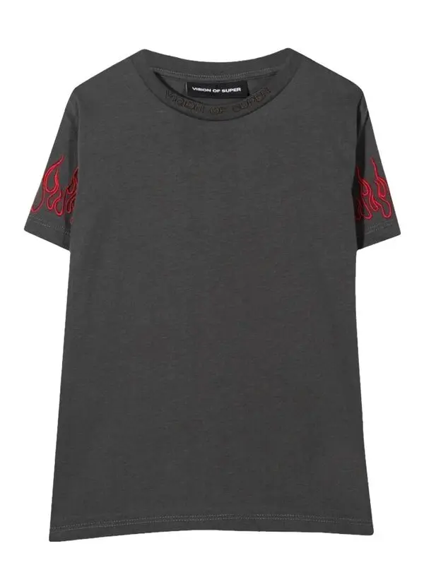 VISION OF SUPER M/c Embroidery Red Flames - Charcoal