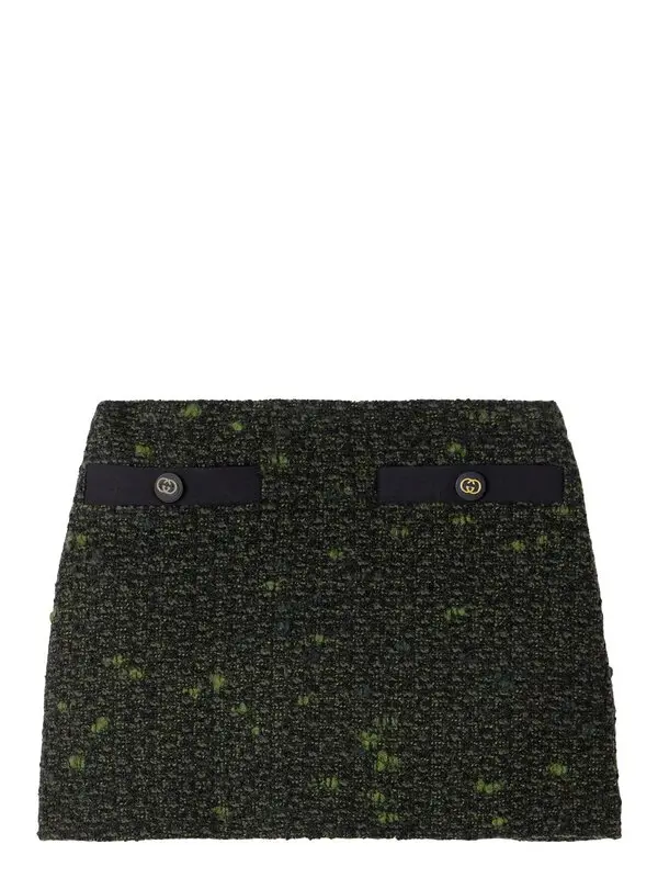 Gucci Button-embellished Wool-blend Bouclé Mini Skirt - Green