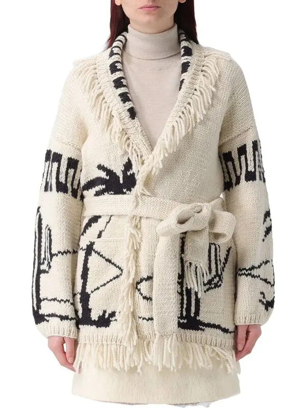 FRANTIC Fringed Belted Cardigan - White