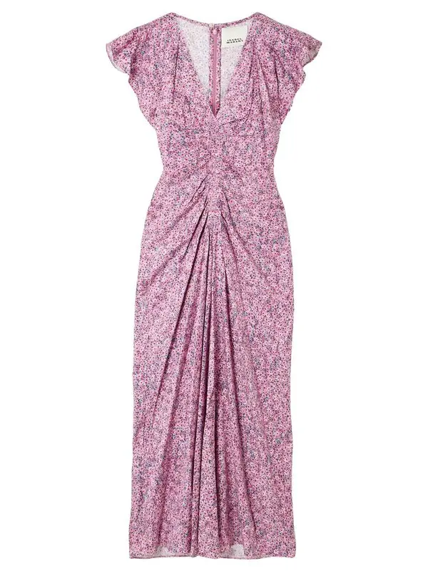 Isabel Marant Lyndsay Gathered Printed Midi Dress - Pink