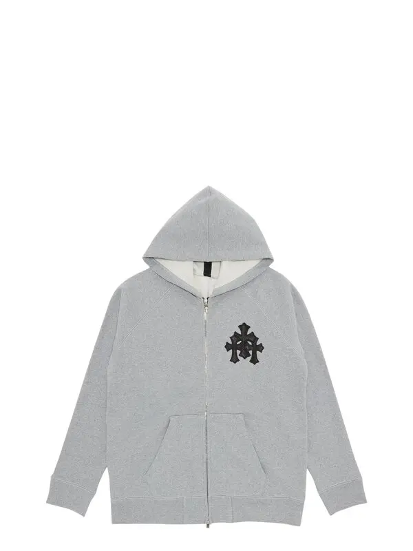 Chrome Hearts Paper Jam Triple Leather Cross Zip Up Hoodie - Grey