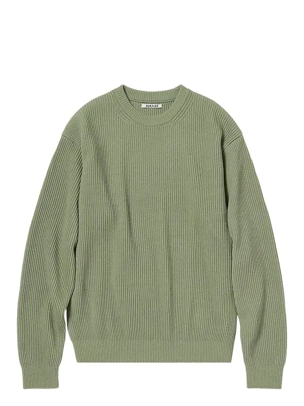 Auralee Super Fine Wool Rib Knitwear - Green