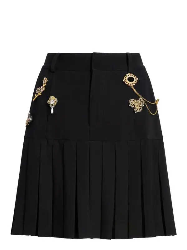 Cinq À Sept Pleated Mini Skirt With Brooches - Black