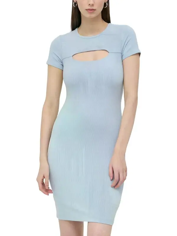 Guess Ribbed Mini Dress With Cut-out - Blue
