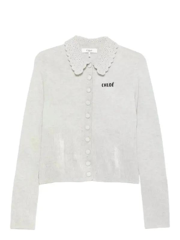 Chloé Logo-knit Cardigan - Grey