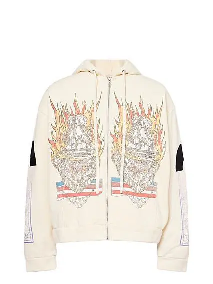 WHO DECIDES WAR BY EV BRAVADO Engulfed Graphic-print Zip-up Cotton Hoody - Ivory
